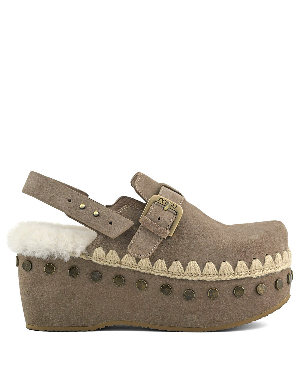 Mou suede clog with back strap gris piedra – Suma s Moda